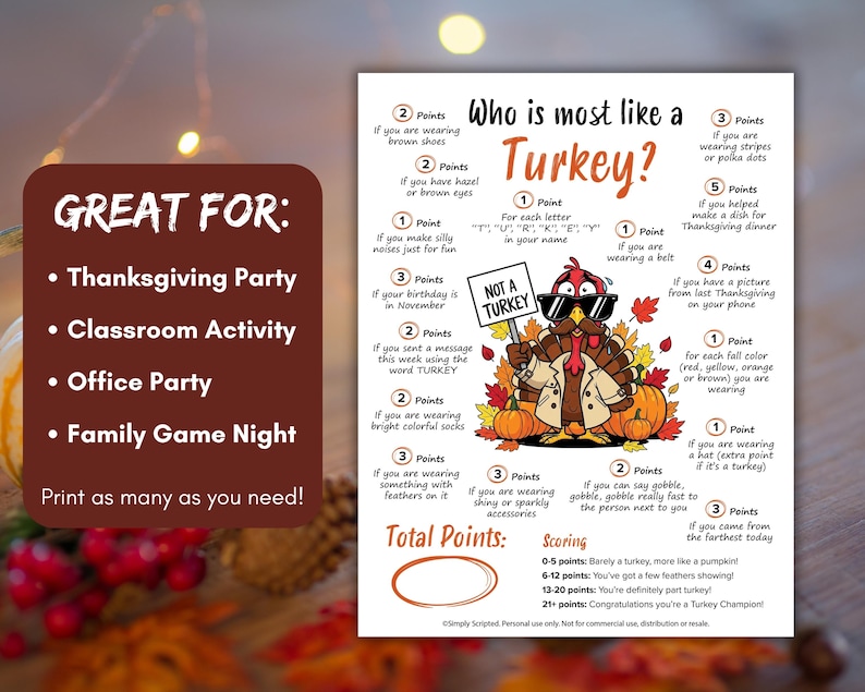 Who is Most Like a Turkey Thanksgiving Game, Printable Thanksgiving ...