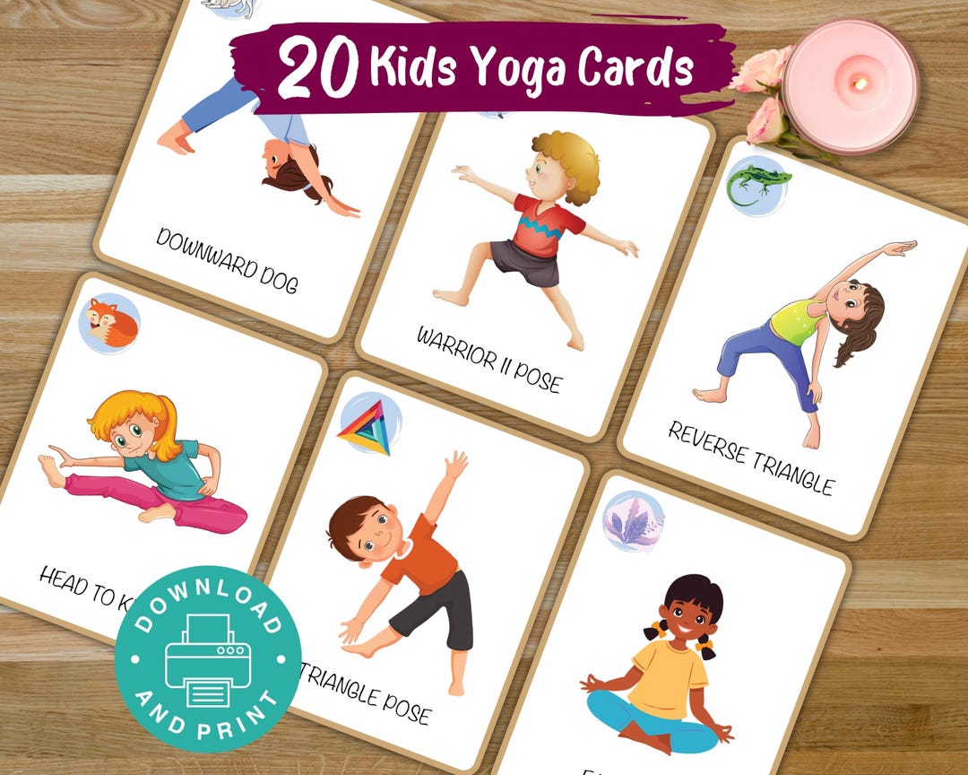20 Kids Yoga Poses, Yoga Flashcards, Kids Movement Activity, Yoga for ...