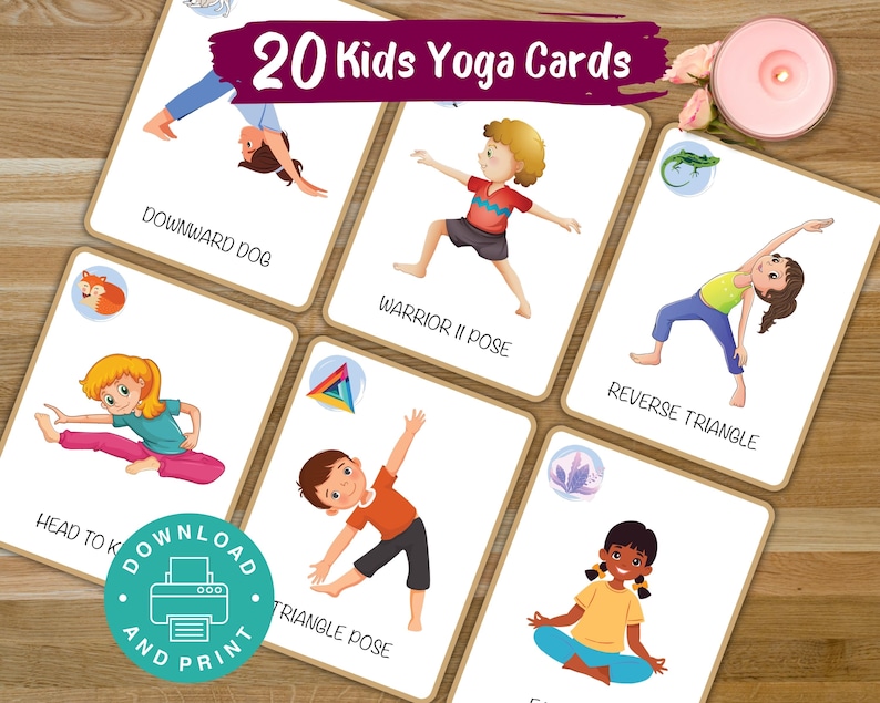 20 Kids Yoga Poses, Yoga Flashcards, Kids Movement Activity, Yoga for ...