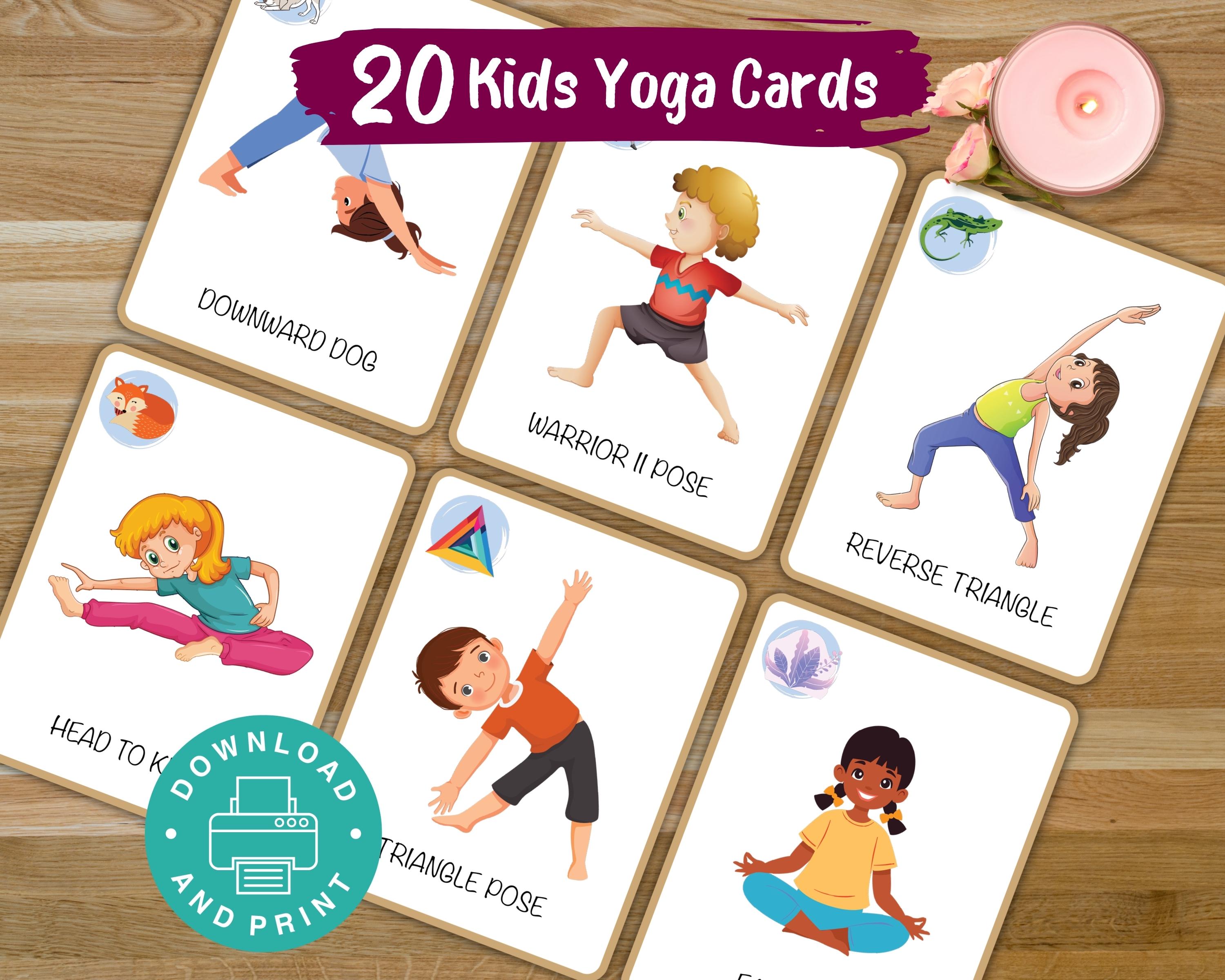 20 Kids Yoga Poses, Yoga Flashcards, Kids Movement Activity, Yoga for ...