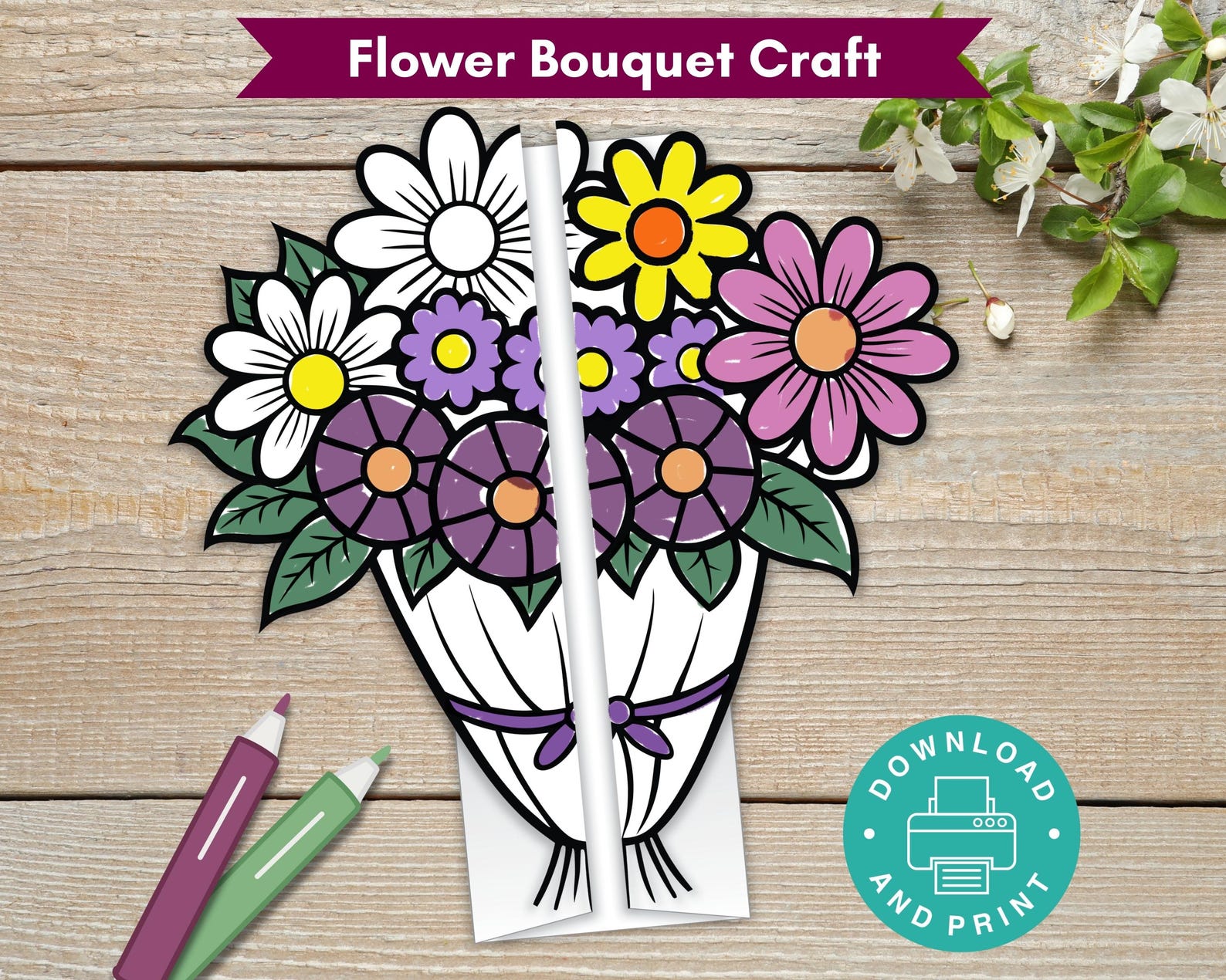 Printable Flower Bouquet Coloring Card: Mother's Day DIY Craft (PDF) - Etsy
