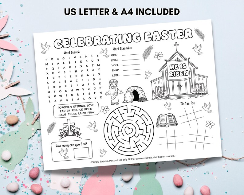 Easter Bible Activity Placemat, Sunday School Coloring, Christian ...