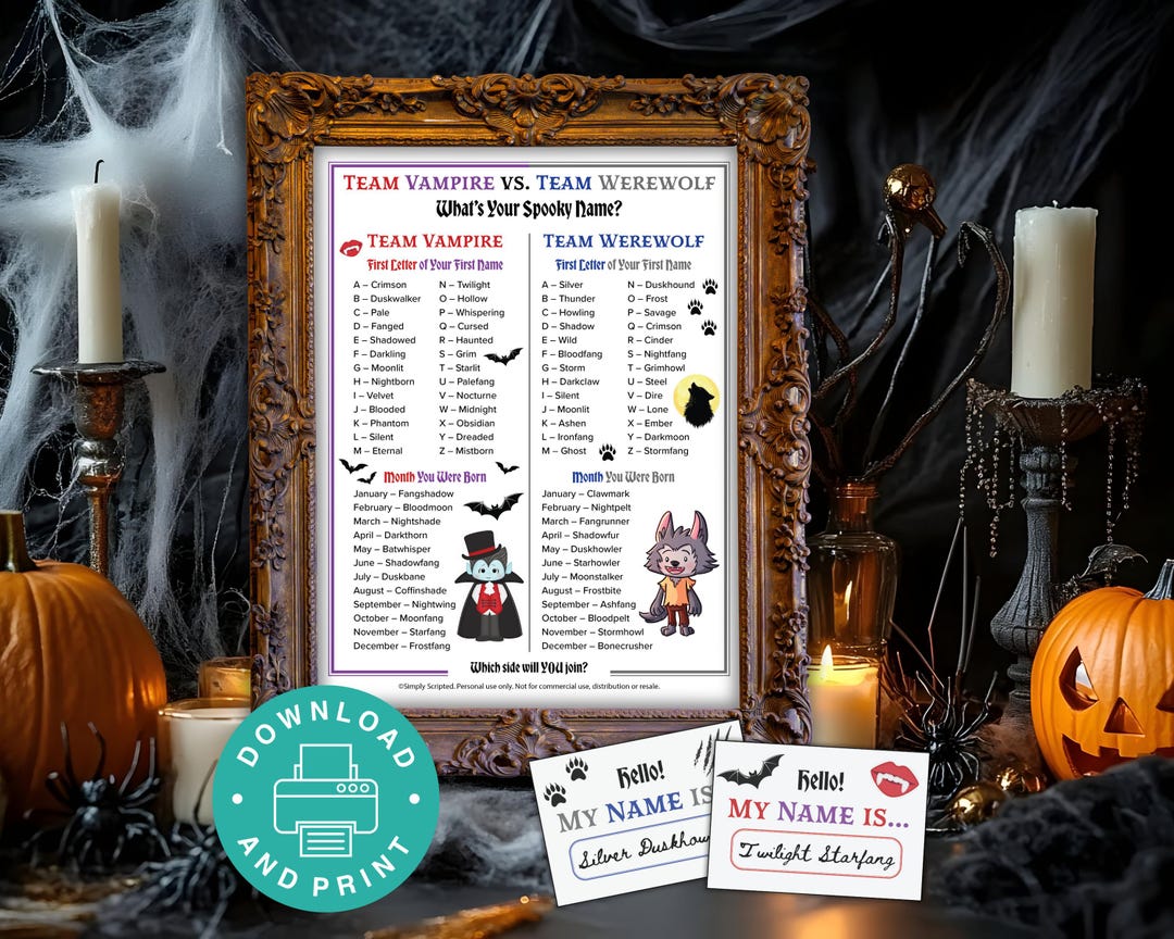 Vampire What’s Your Name Game, Werewolf Whats Your Name Game, Halloween ...