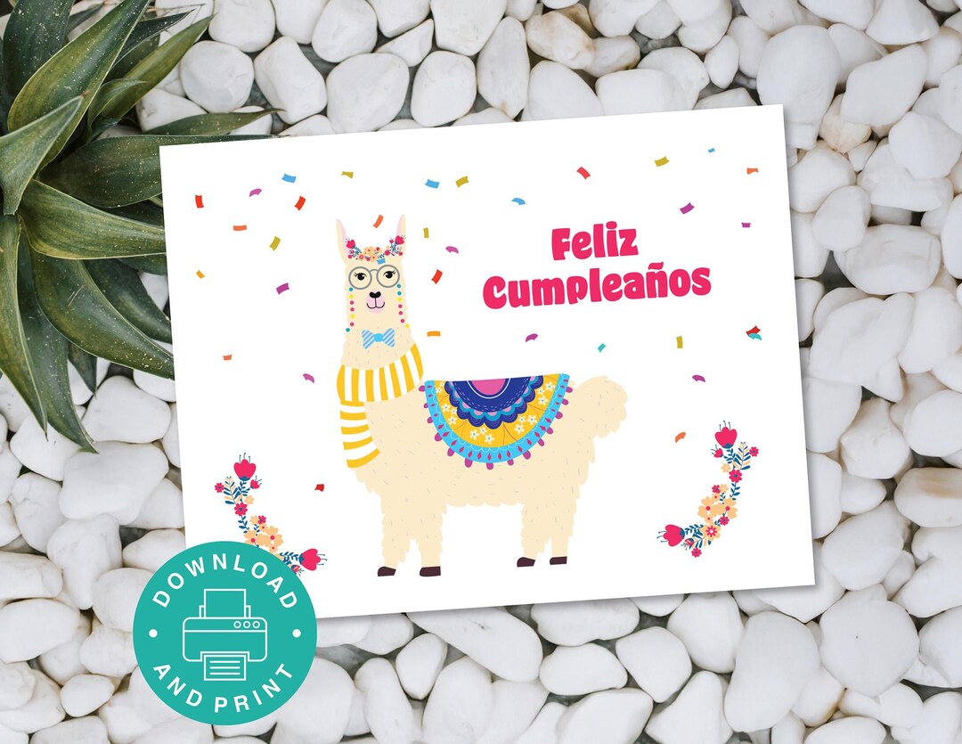 Printable Birthday Card, Llama Birthday, Feliz Cumpleanos, Spanish Card ...