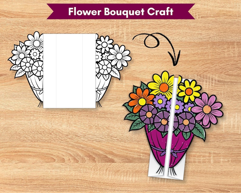 Flower Bouquet Coloring Card, Printable Mother's Day Craft, DIY Kids ...