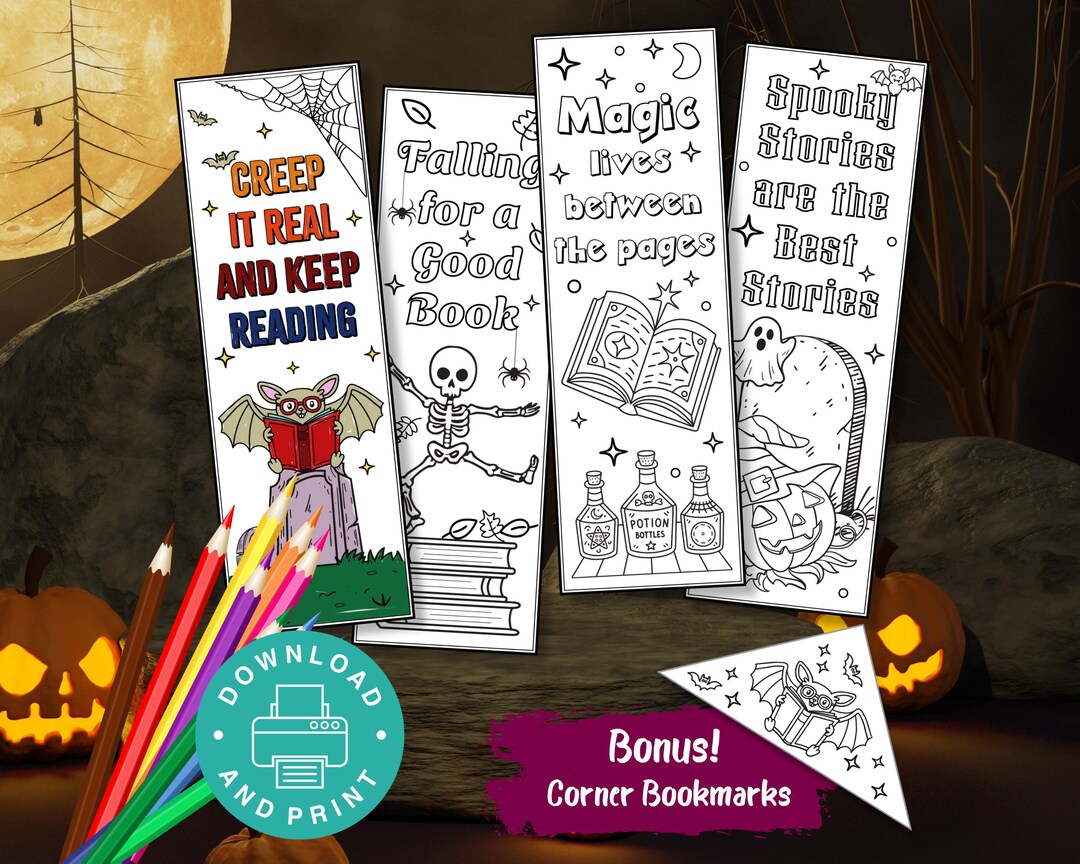 Halloween Coloring Bookmarks for Kids, Printable Reading Activity ...