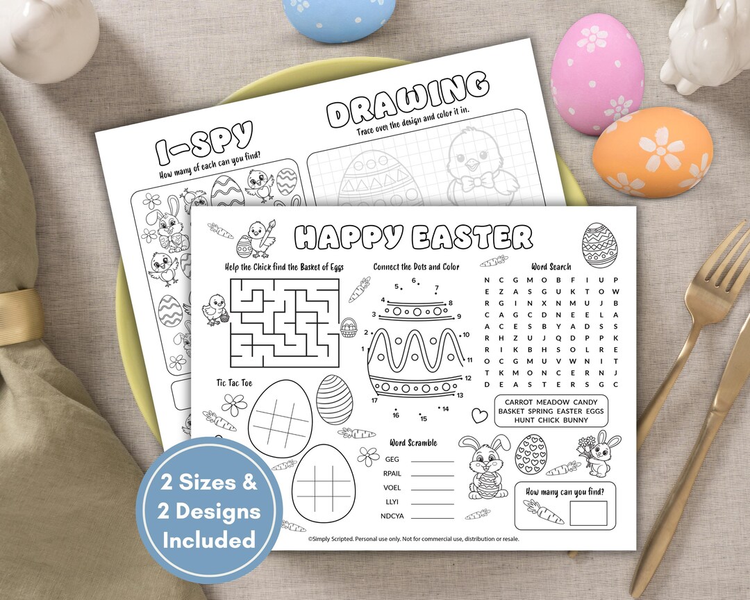 Easter Activity Placemat for Kids, Printable Easter Coloring Placemat ...