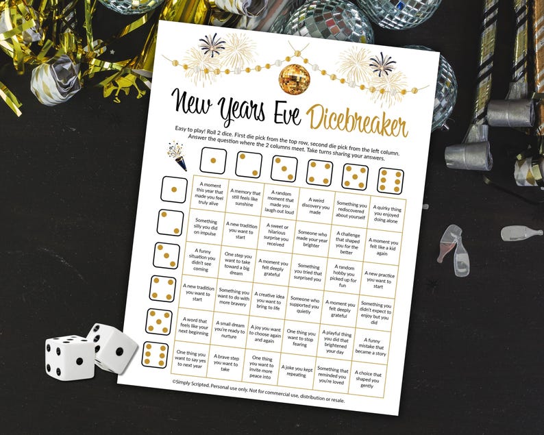 New Years Eve Dicebreaker, Printable Icebreaker Game, New Years ...