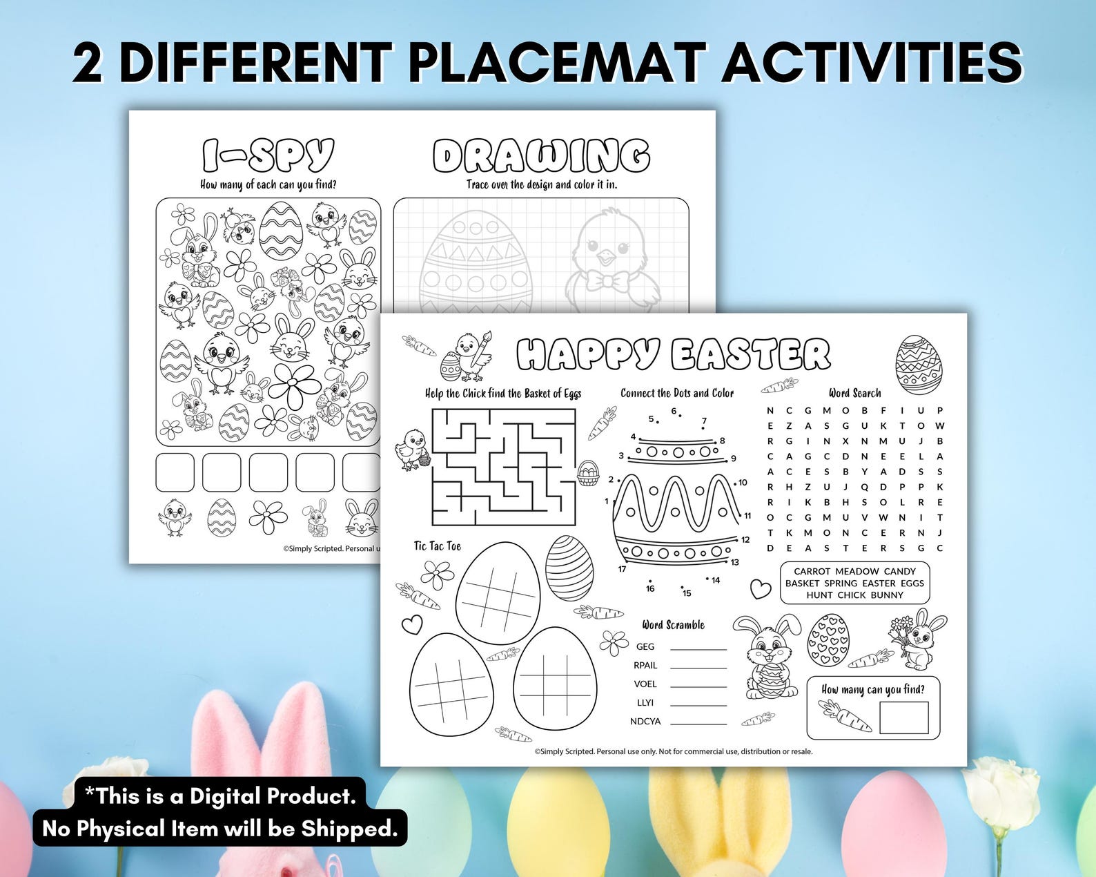 Easter Activity Placemat for Kids, Printable Easter Coloring Placemat ...