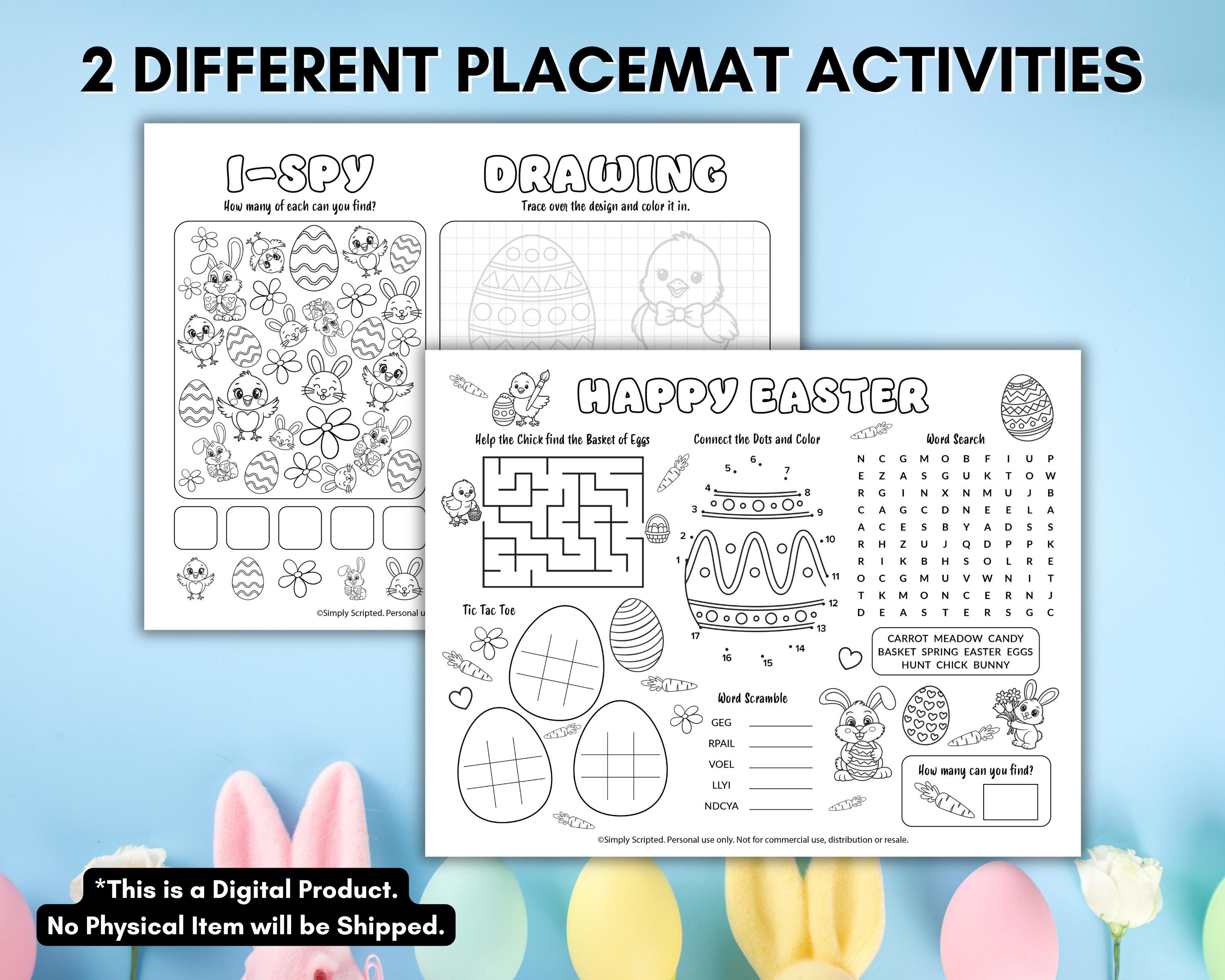 Easter Activity Placemat for Kids, Printable Easter Coloring Placemat ...