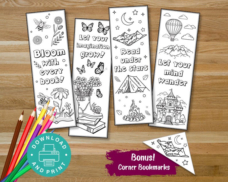 Nature Coloring Bookmarks for Kids, Printable Reading Activity, Library ...