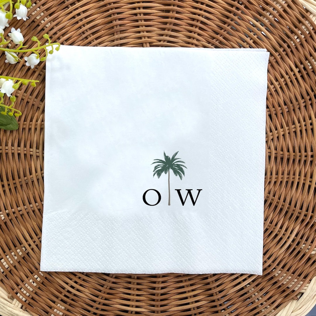 Custom Tropical Palm Trees Napkins, Personalized Initial Wedding ...