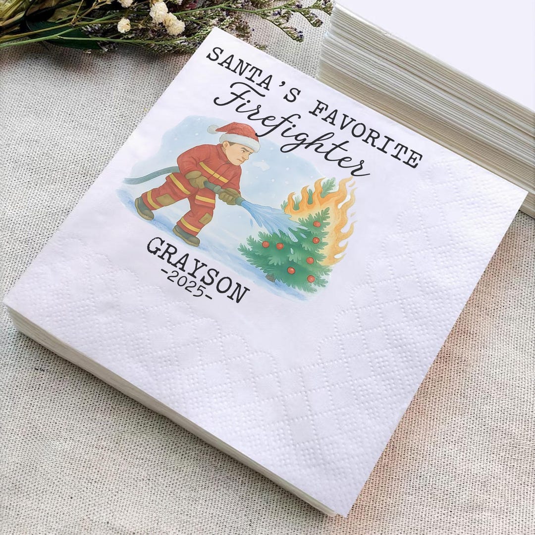 Personalized Firefighter Christmas Napkins, Firefighter Family Napkins ...