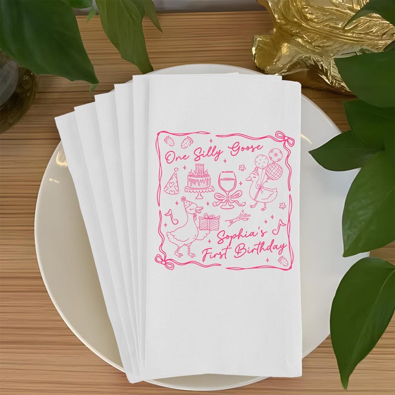 Custom One Silly Goose Birthday Napkins, 1st Birthday Party Napkins ...