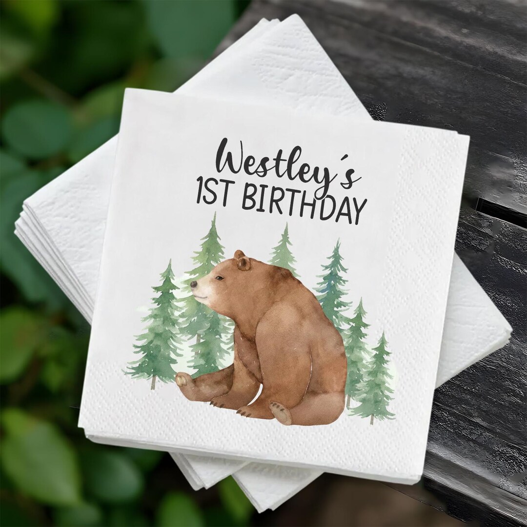 Personalized 1st Birthday Napkins, Baby Bear Napkins, Baby Boy Napkins ...