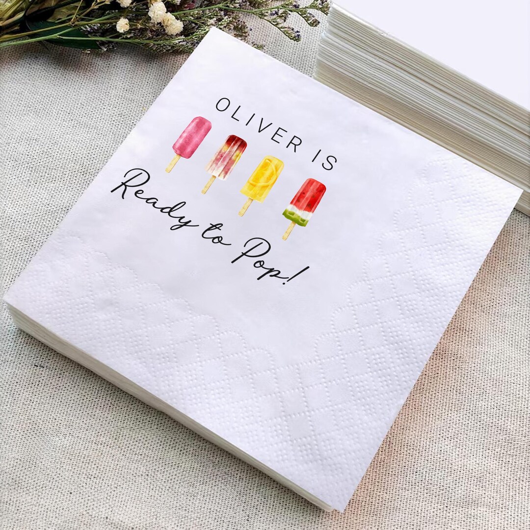 Personalized Summer Cream Napkins, Custom Ready to Pop Baby Shower ...