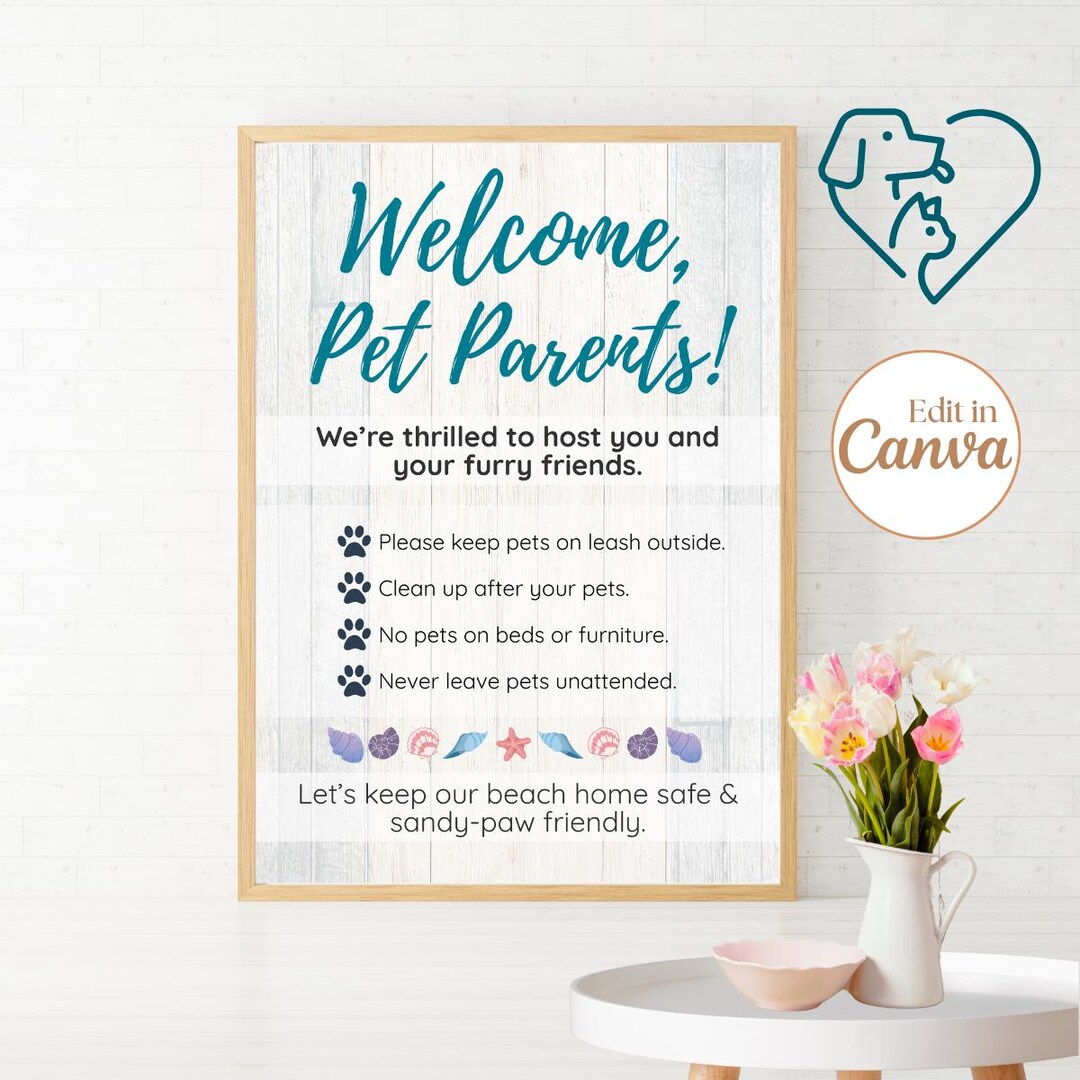 Coastal Pet Rules Sign Template | Beach Airbnb Host Printable ...