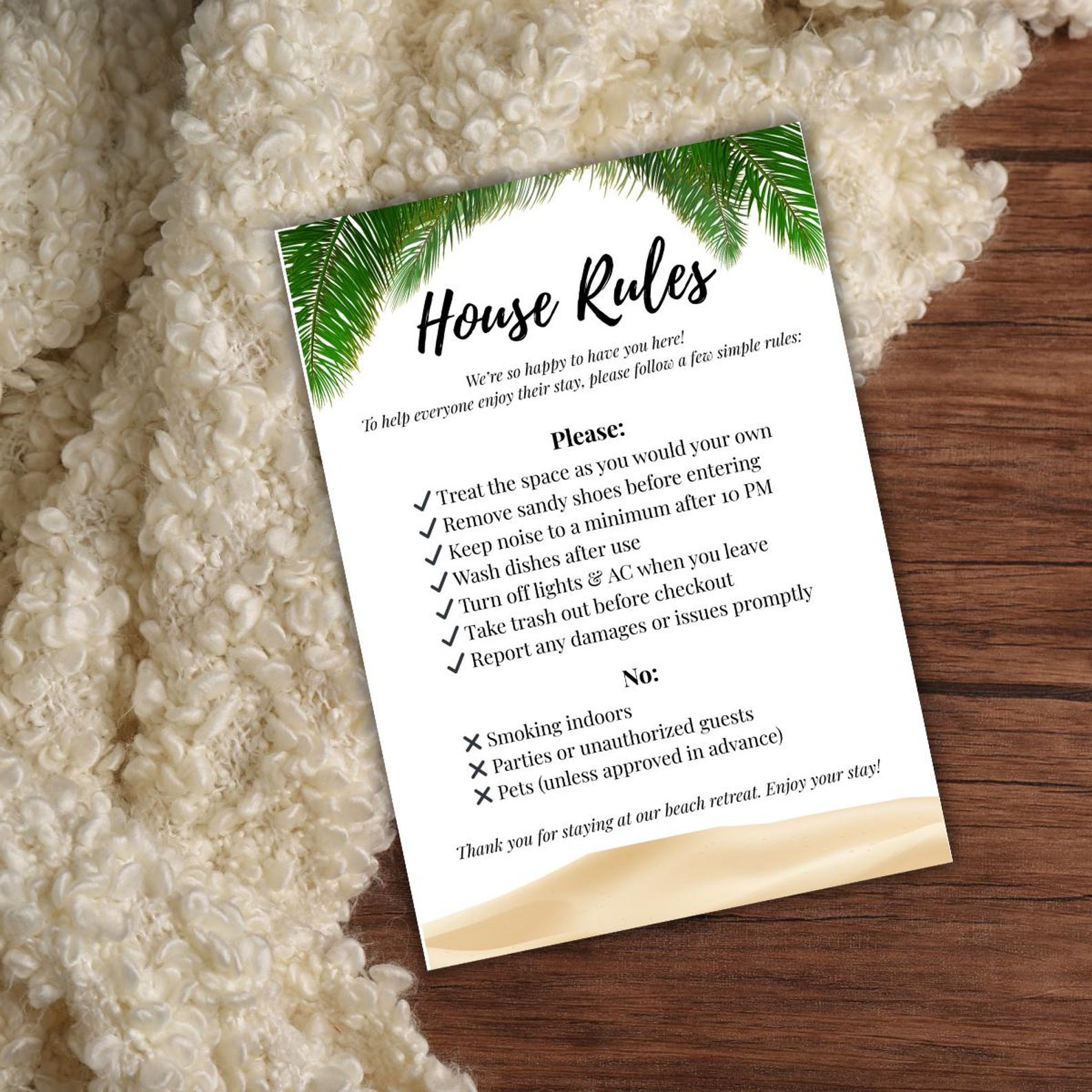 Beach House Rules Sign – Coastal Vacation Rental Printable, Airbnb Wall ...