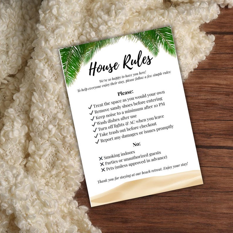 Beach House Rules Sign – Coastal Vacation Rental Printable, Airbnb Wall ...