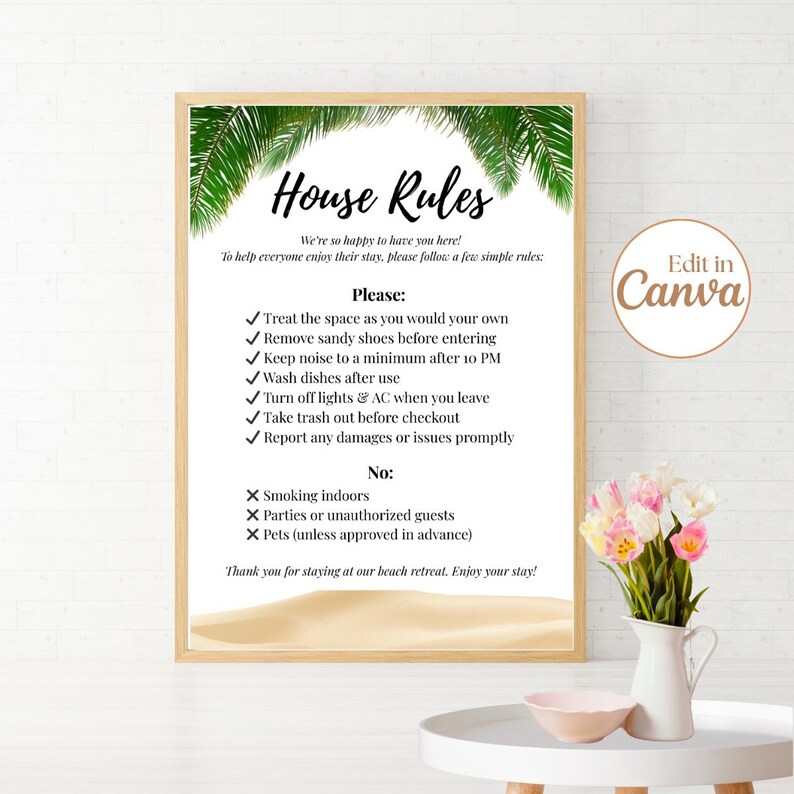 Beach House Rules Sign – Coastal Vacation Rental Printable, Airbnb Wall ...