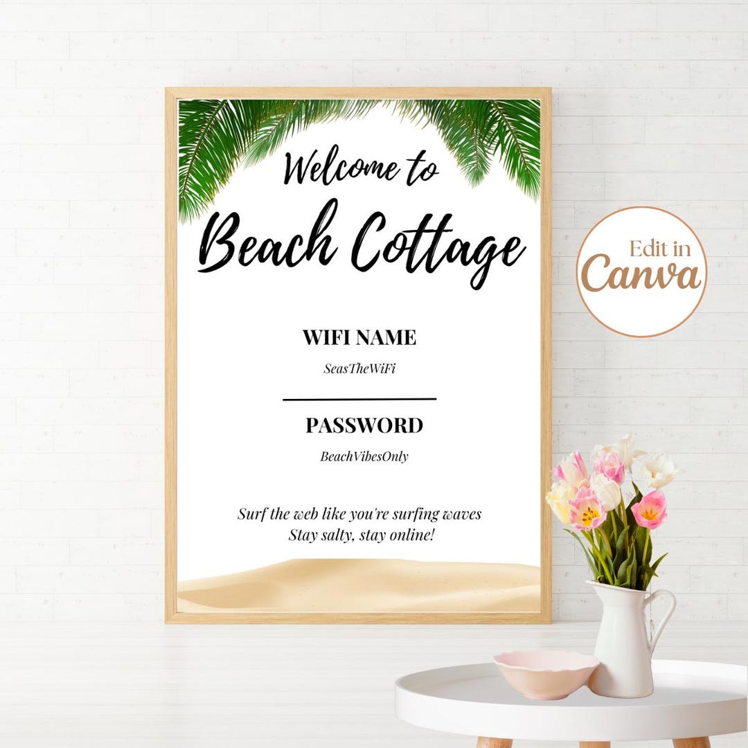 Beach Airbnb Wifi Sign Template | Coastal Vacation Rental Canva ...