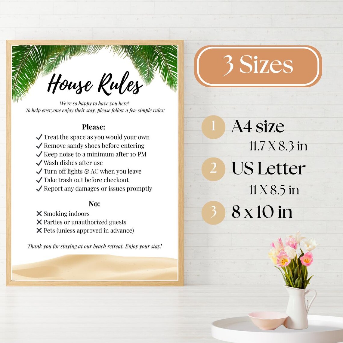 Beach House Rules Sign – Coastal Vacation Rental Printable, Airbnb Wall ...