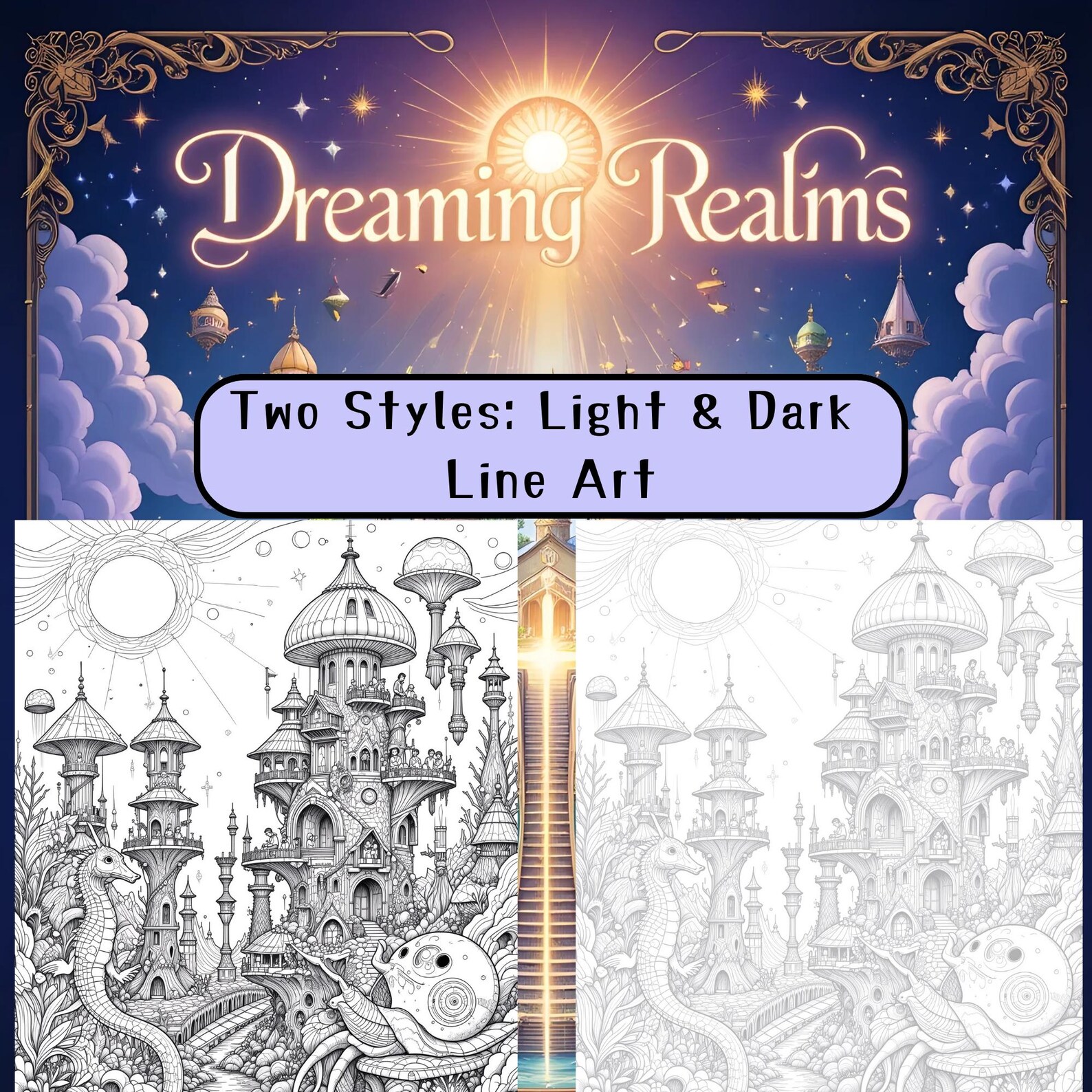 Dreaming Realms – A Fantasy Coloring Escape | Surreal Worlds and ...