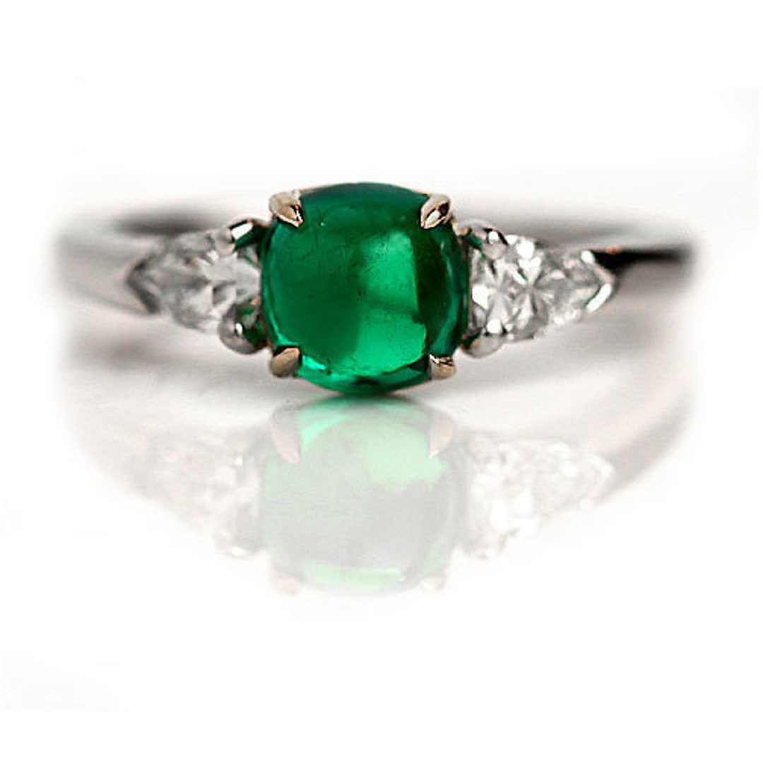 Vintage Emerald & Bullet Cut Diamond Engagement Ring - Etsy
