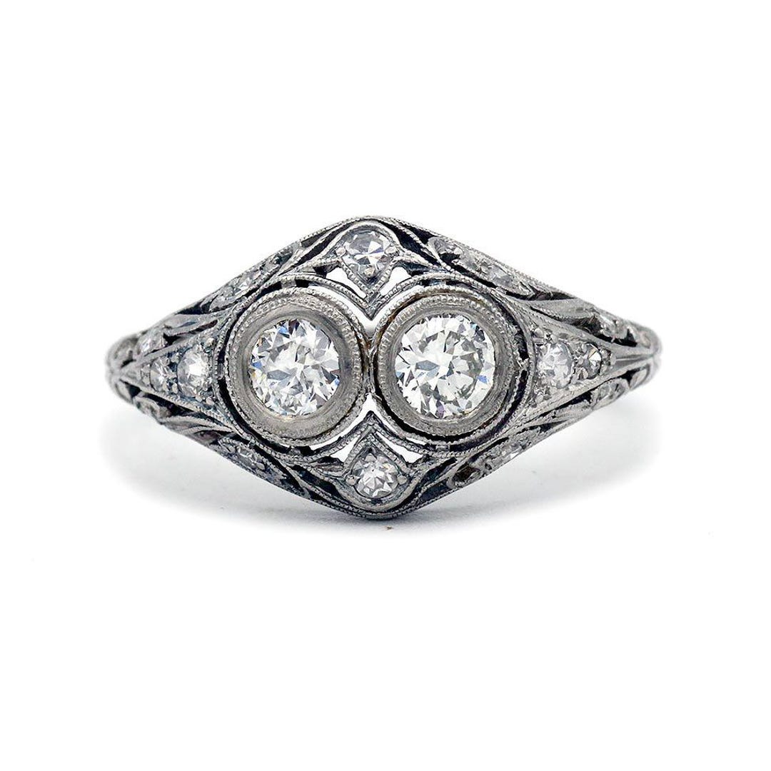 Art Deco .88 CTW Bezel Set Two Stone Platinum Toi Et Moi Vintage ...