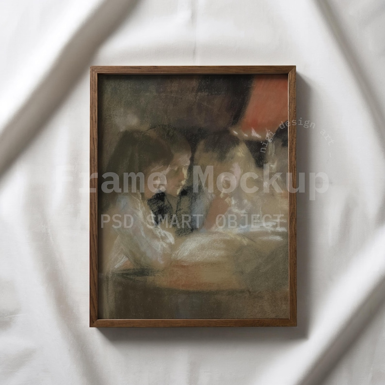 Natural Wood Frame Mockup on White Fabric,poster Display on Soft Bed ...