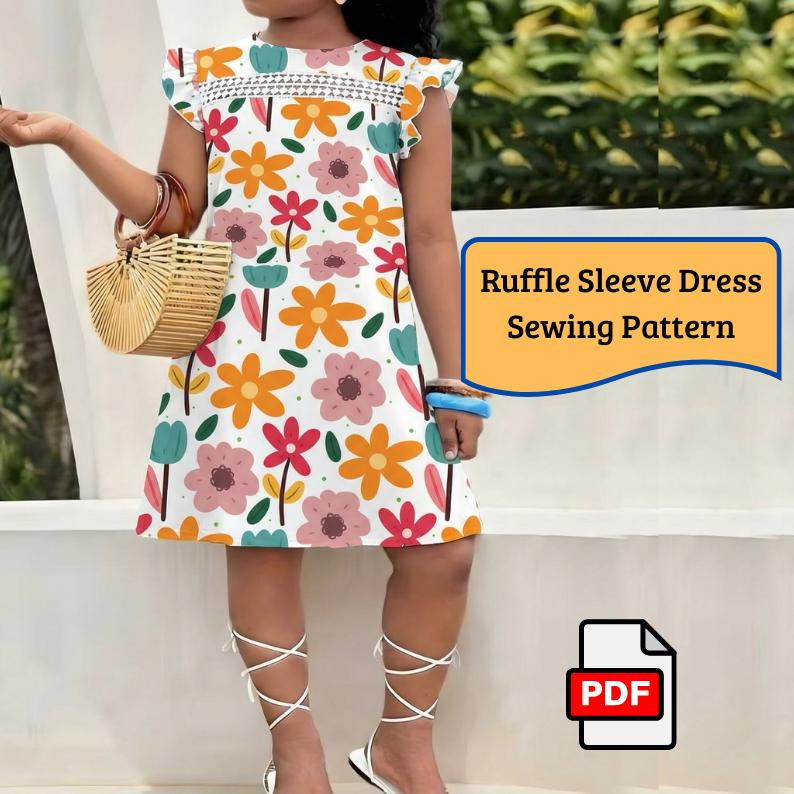 Girls A-line Dress Sewing Pattern, Puffed Sleeve Dress, Beginner ...