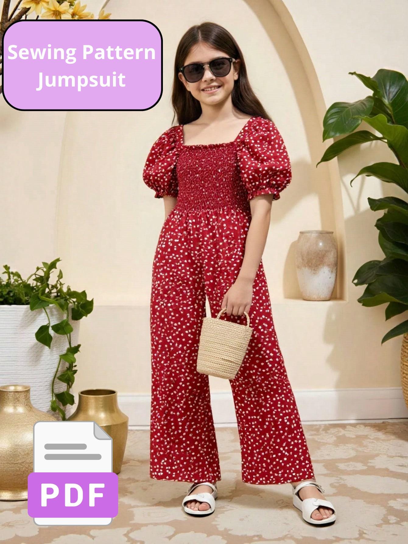 Overalls Sewing Pattern for Kids, Jumpsuit Patterns Kids Puff Sleeve ...