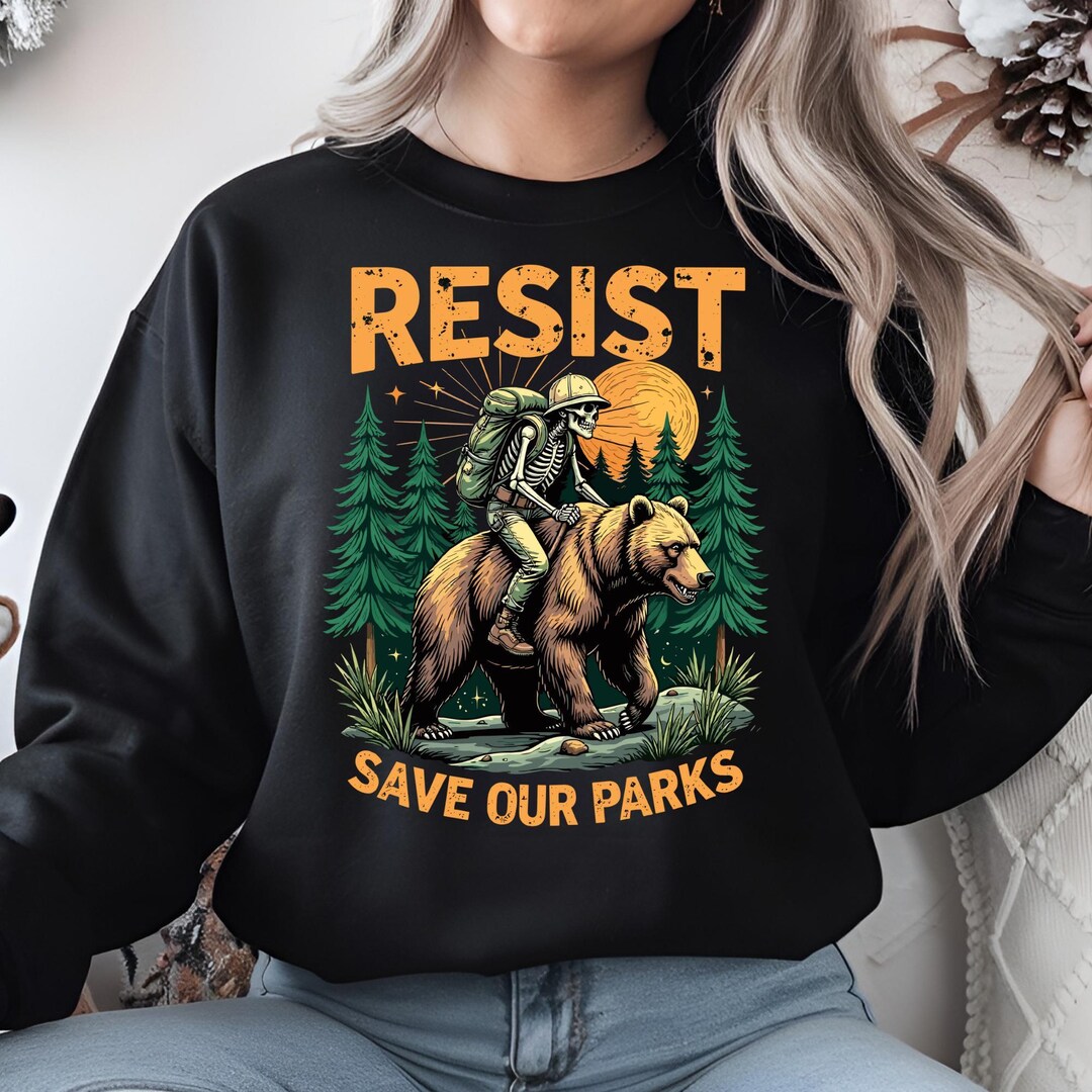 Resist Save Our Parks PNG | Hiking Skeleton Bear Clipart | Vintage ...