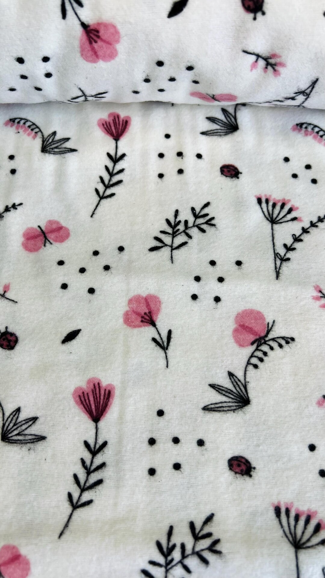 Pink Flowers Butterfly Flannel Fabric by Yard, Tiny Flowers Flannel ...