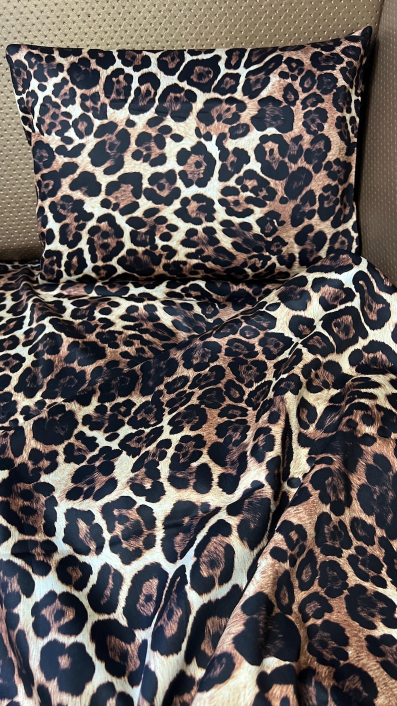 Brown Leopard Satin Fabric by Yard, Satin Leopards Cotton Fabric ...