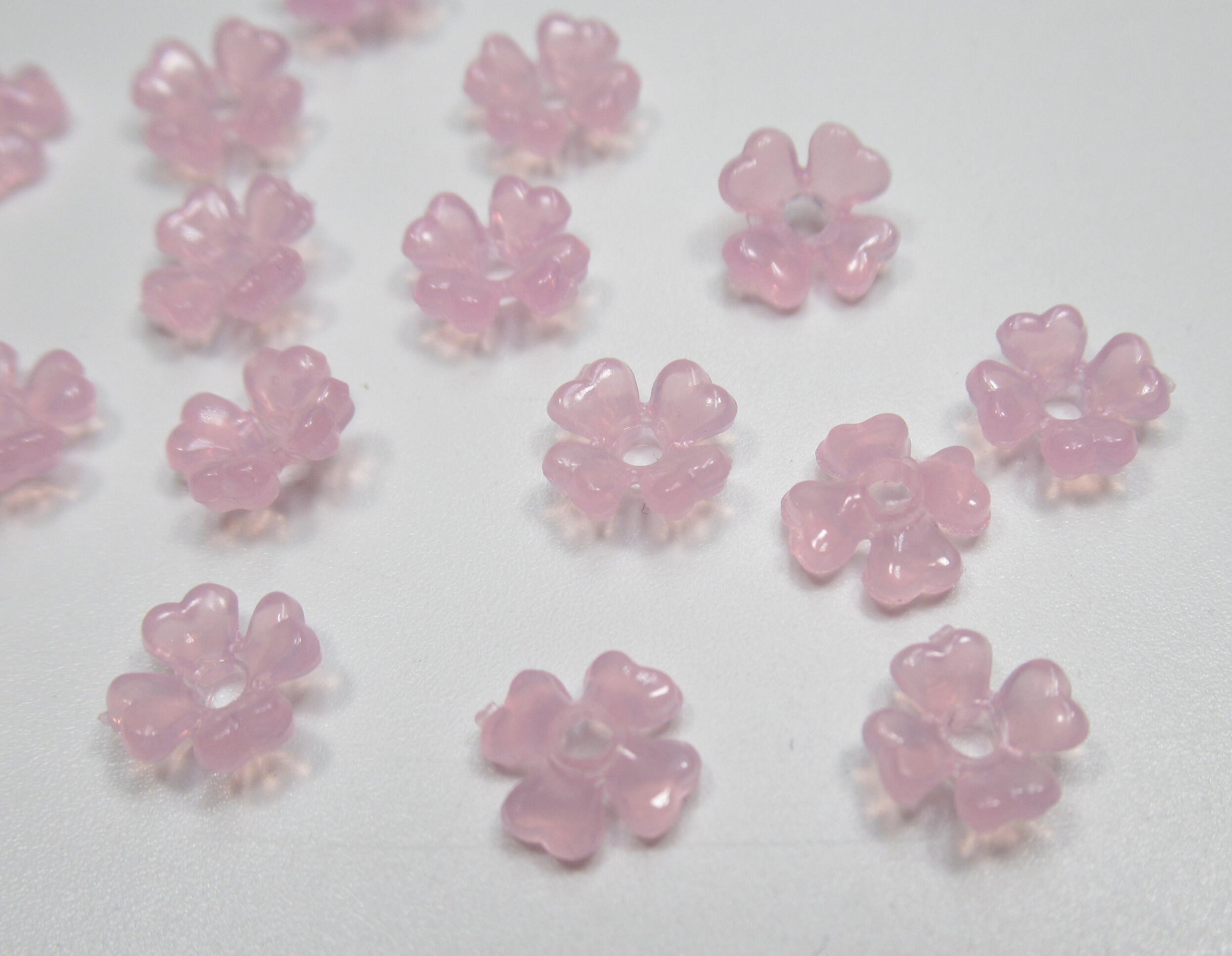 Pink Flower Beads 6mm Flower Pendants 4 Petal Acrylic | Etsy