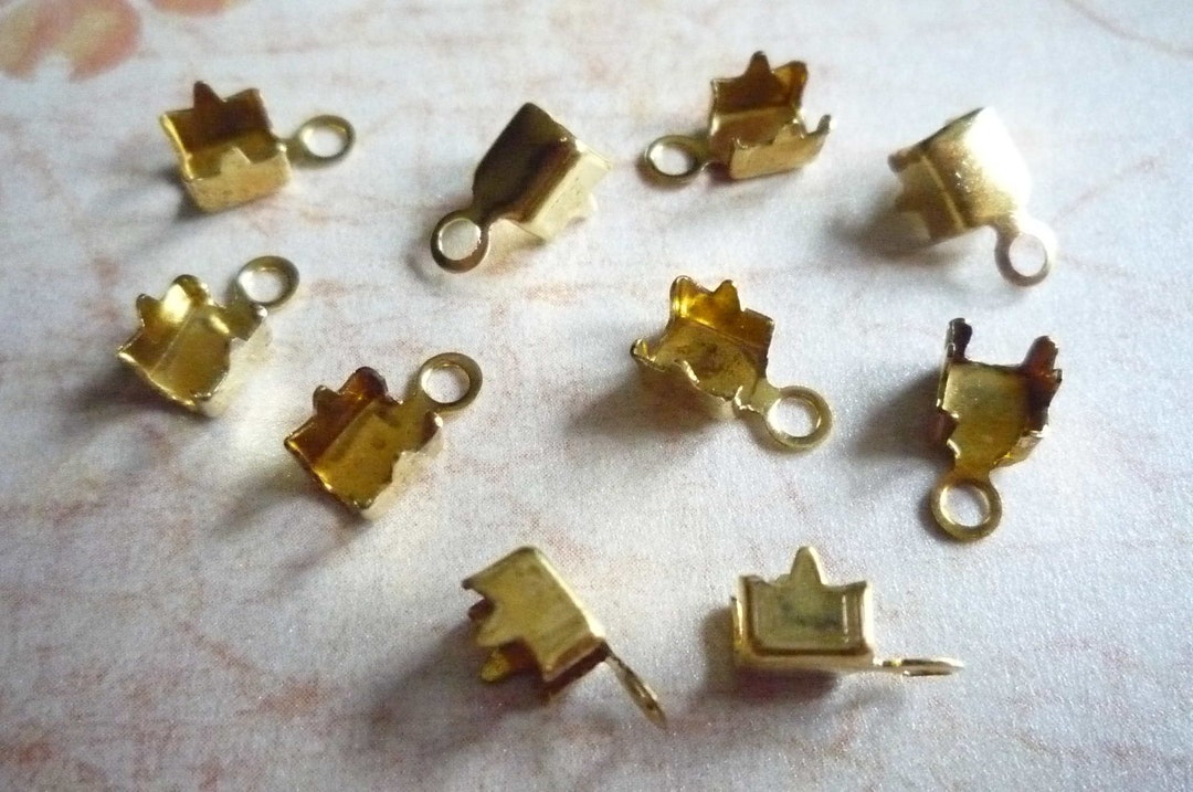 Rhinestone Chain Connectors Brass Crimps With Pointed Prongs Box Ends ...