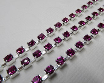 3mm Pink Rhinestone Cup Chain Brass Setting Rose Pink Preciosa Czech ...