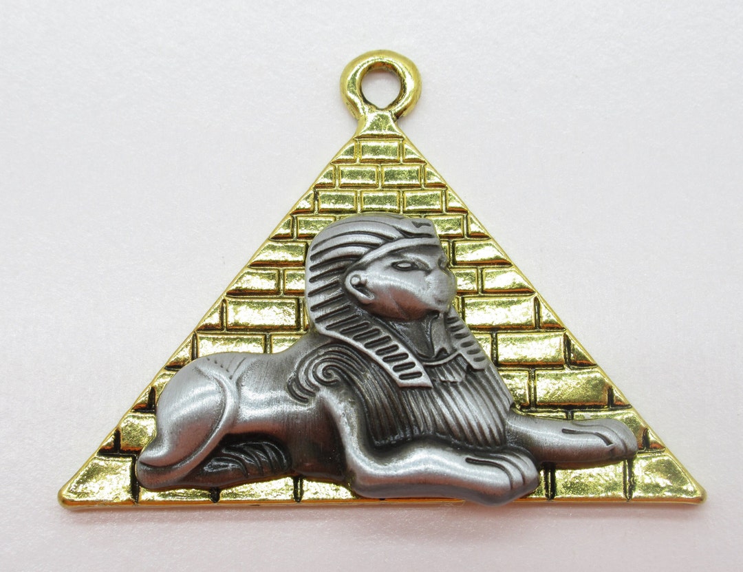 Egyptian Pyramid & Sphinx Pendant Silver and Gold Large Egypt ...