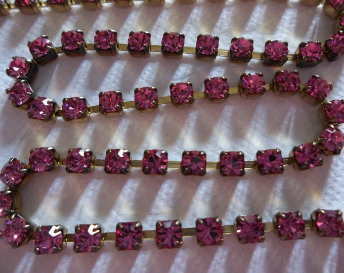 3mm Pink Rhinestone Cup Chain Brass Setting Rose Pink Preciosa Czech ...