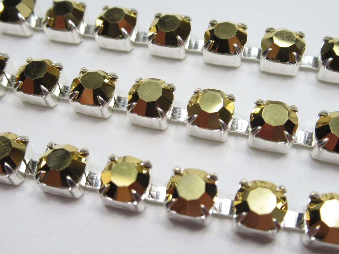 6mm Gold Rhinestone Cup Chain Silver Plated Brass Setting Gold Crystal ...