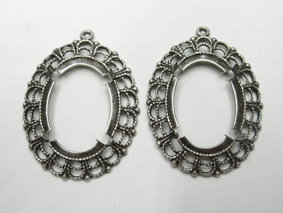 25x18mm Filigree Settings With Loop Antiqued Silver | Etsy