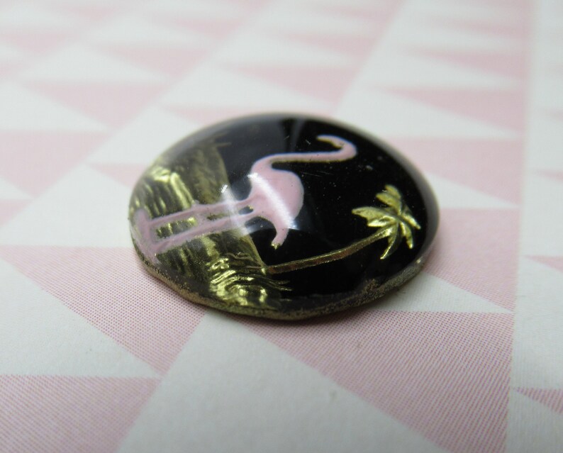 Pink Flamingo Cabochons Black With Pink Birds & Gold Palm - Etsy