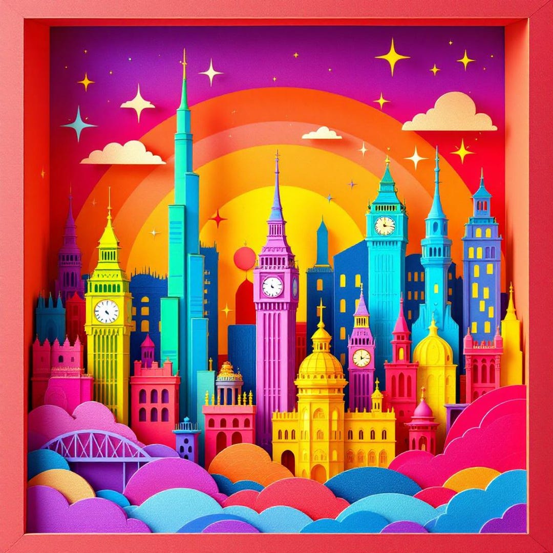 City Skyline Shadow Box SVG | 3D Layered World Landmarks (digital ...