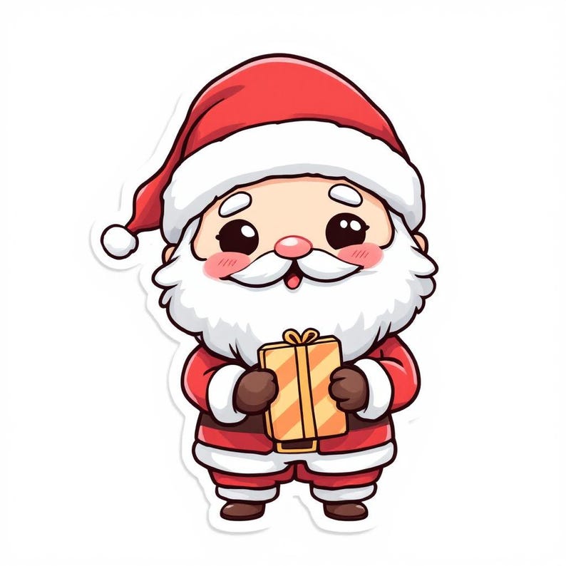 Kawaii Chibi Santa Claus SVG – Cute Blushy Santa With Tiny Gift ...