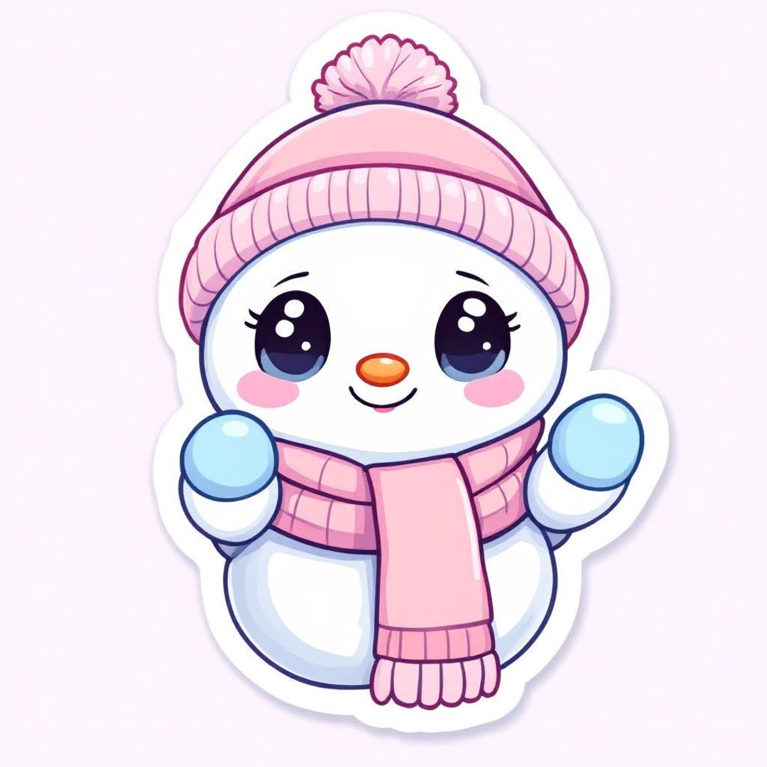 Kawaii Snowman SVG – Cute Chibi Snowman With Pastel Scarf & Mittens ...