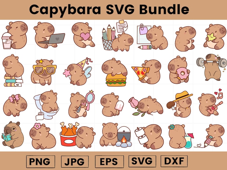 Funny Capybara SVG Bundle – Kawaii Animal Clipart, Digital Stickers - Etsy