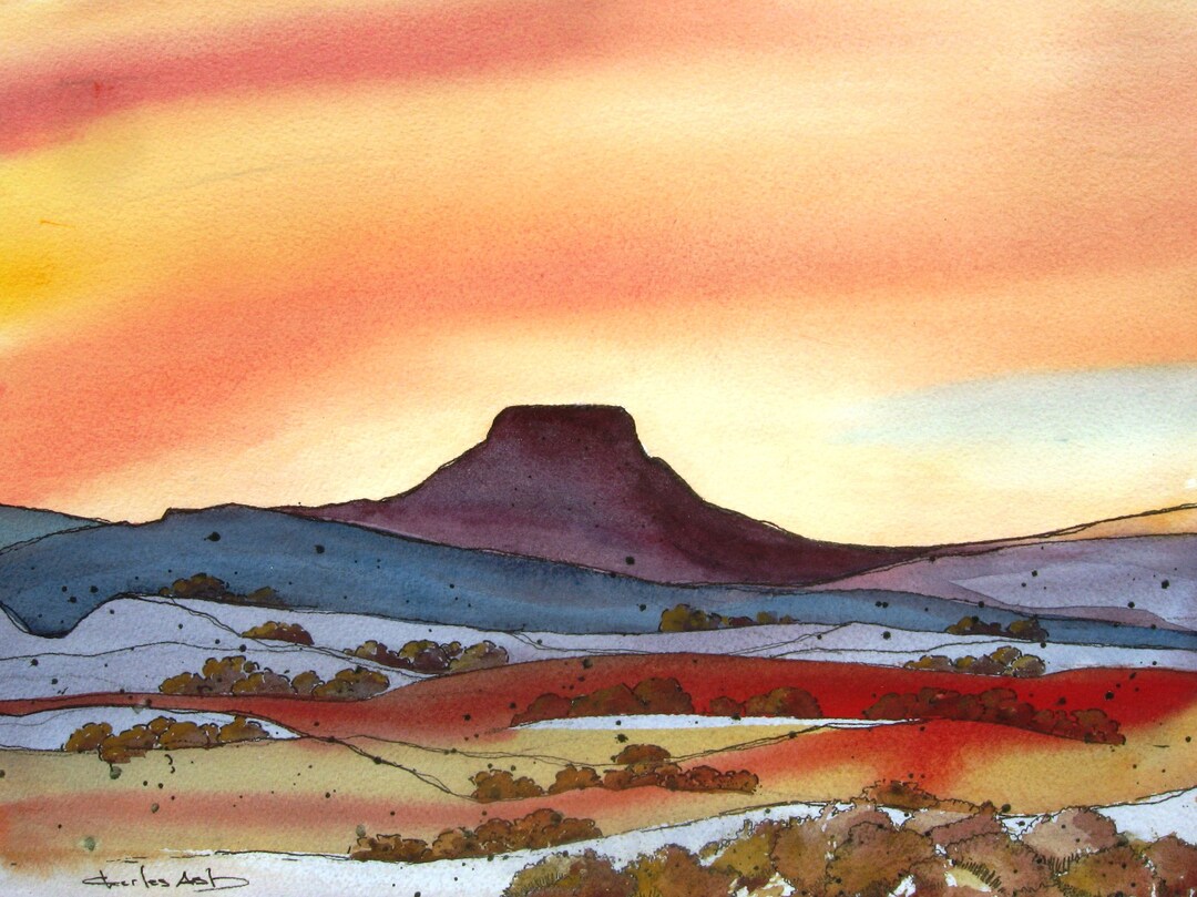 Pedernal Peak Sunset - Original Watercolor Painting - Etsy