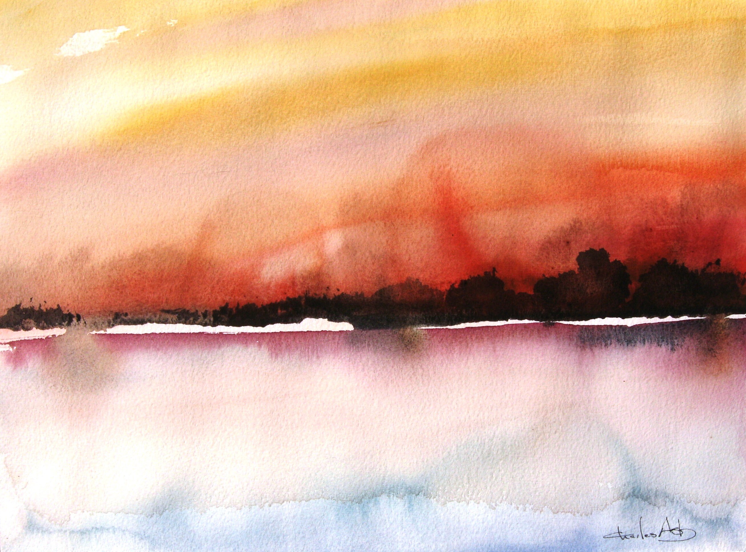 Painting Art & Collectibles River Dawn Watercolor Painting Original One ...