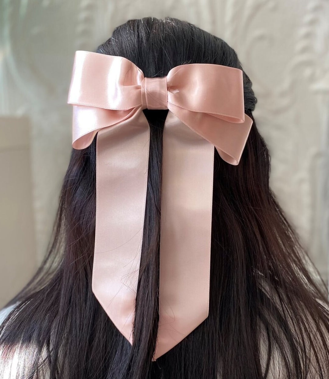 Gigi Pale Pink Satin Double Hair Bow - Etsy